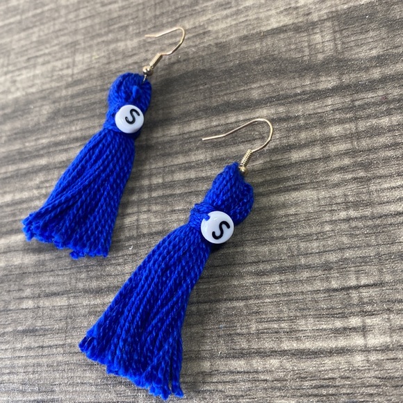 Jewelry | Royal Blue Tassel Earring With S Initial Cute | Poshmark